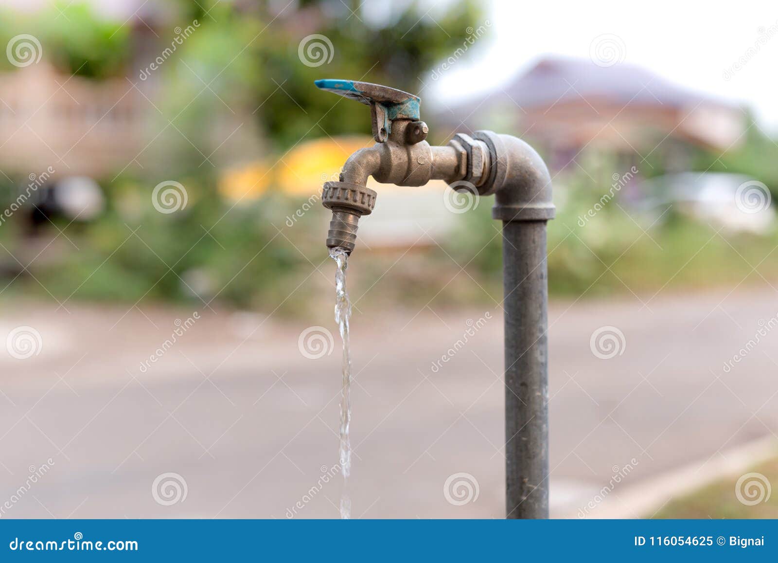 Old Water Tap with Flowing of Water Stock Image - Image of drop, pipe ...