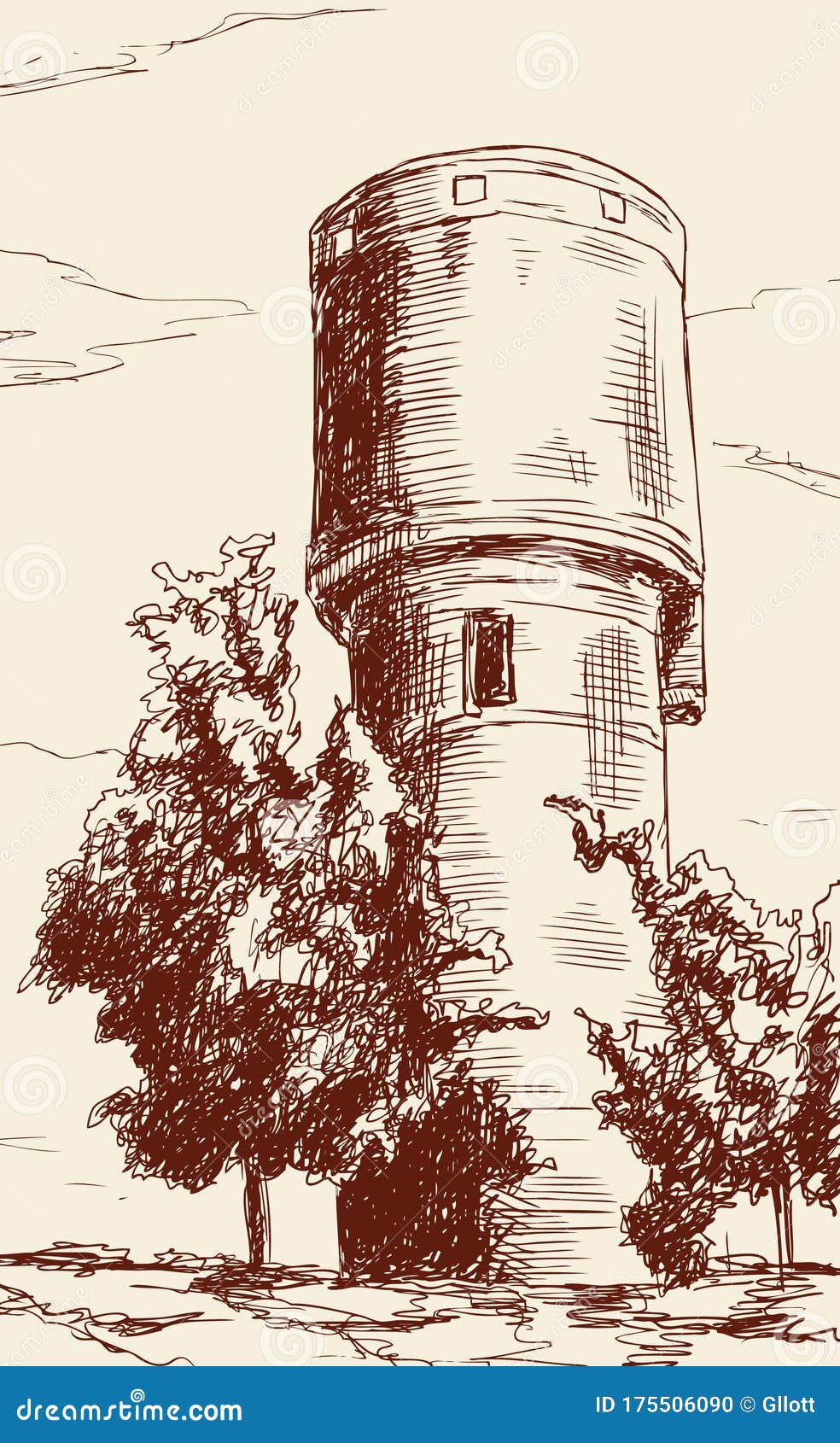 Water Tower Freehand Drawing Stock Illustration - Illustration of mesh ...