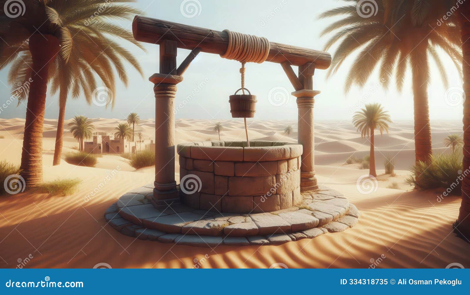 Old Water Well in the Desert Stock Illustration - Illustration of rope ...