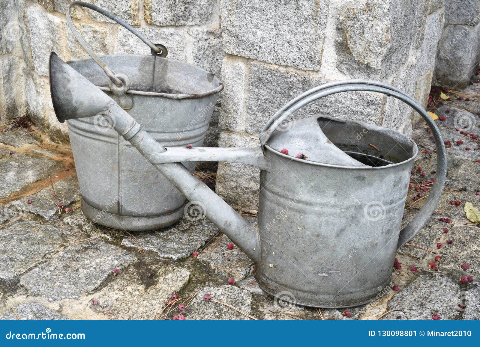 Watering Can and Bucket in the Garden Stock Image - Image of handle ...