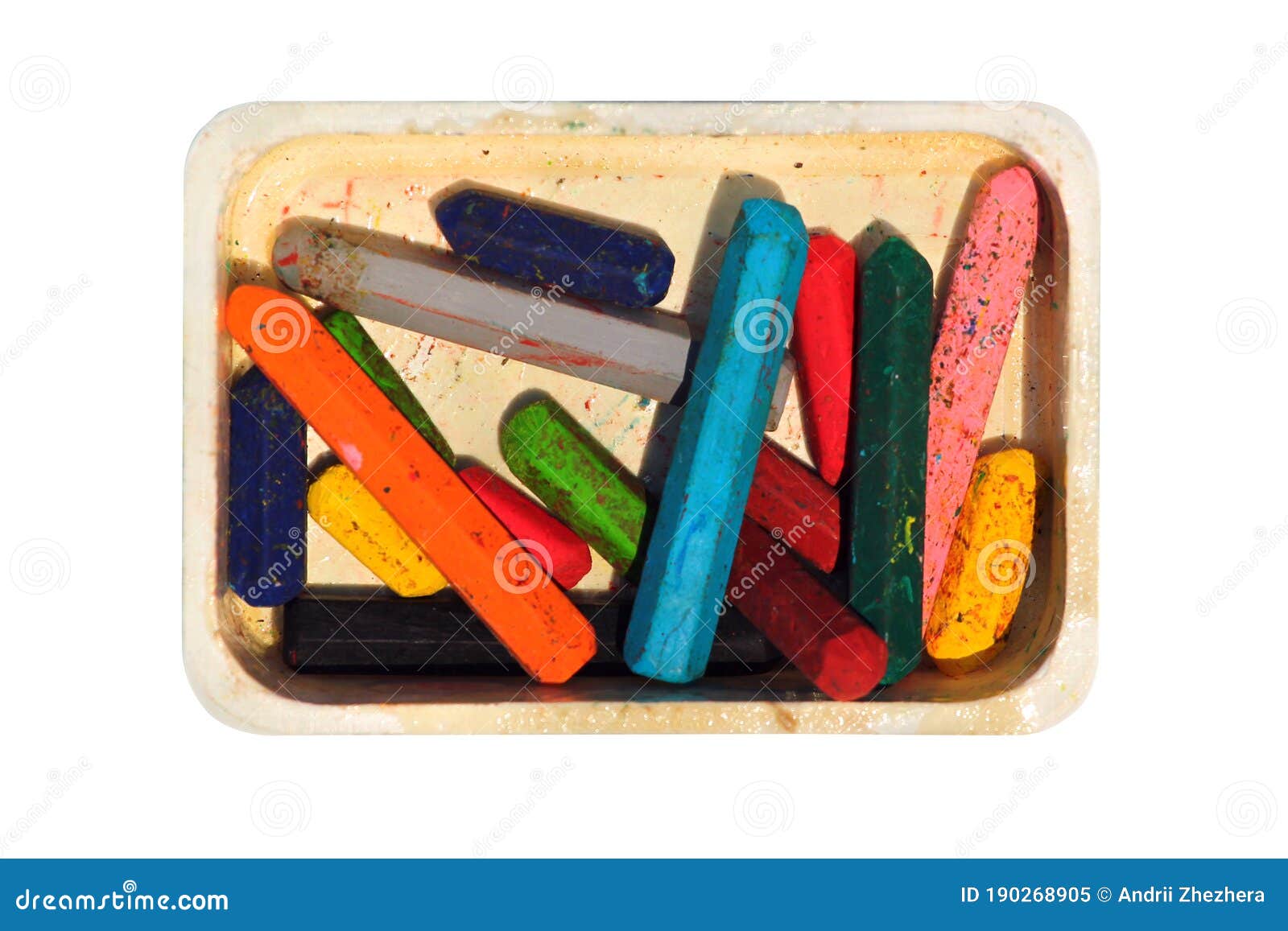 Old Wax Crayons in the Box, Isolated Against White Background Stock ...