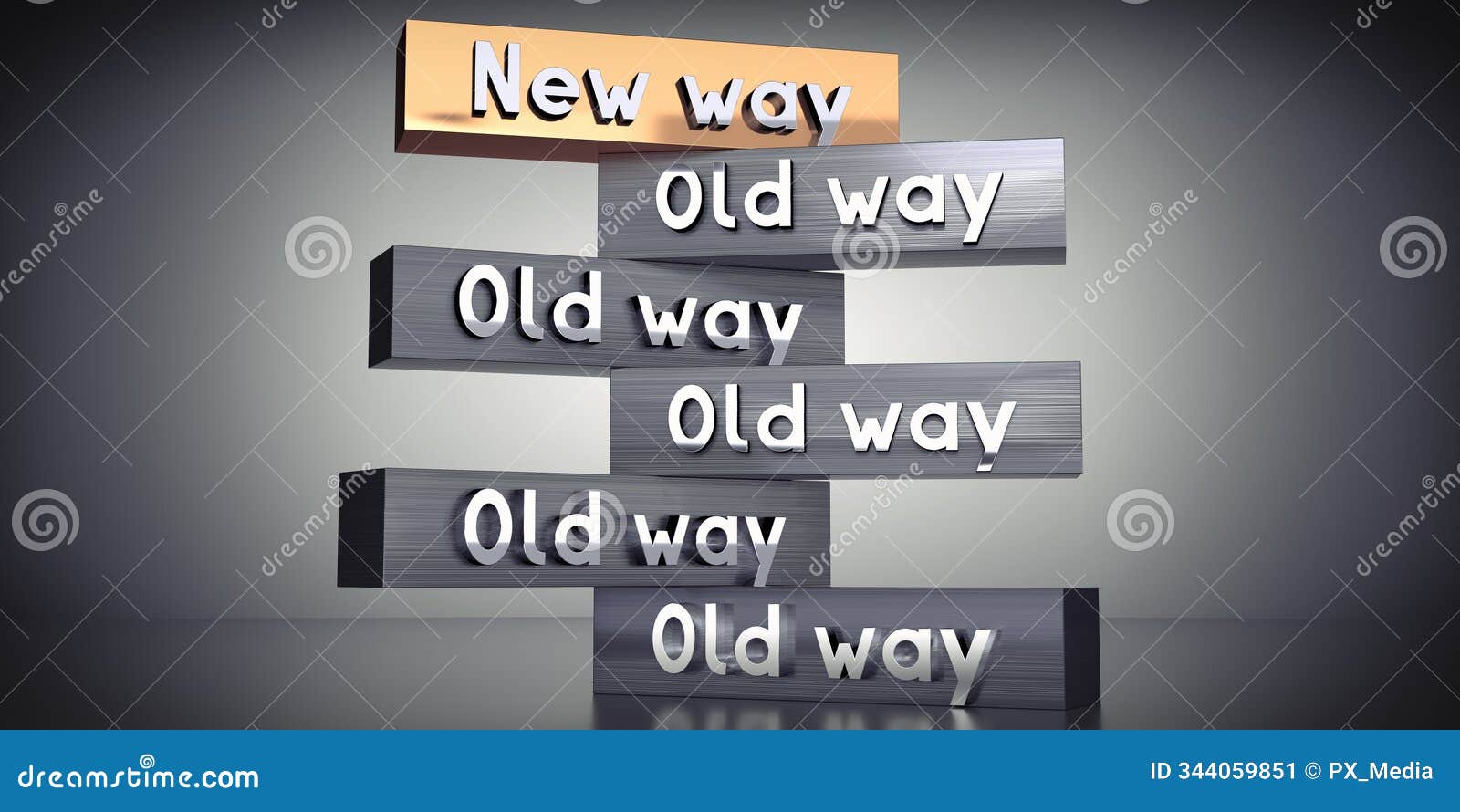Old Way and New Way - Words on Metal Blocks Stock Illustration ...