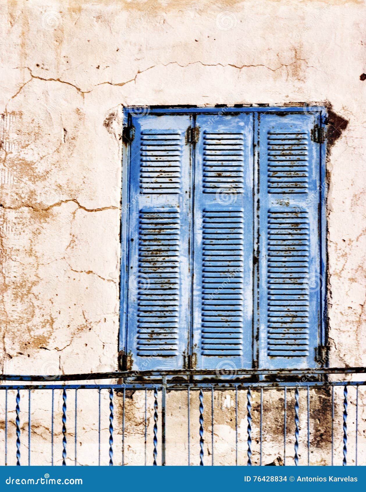Old, Weathered Blue Wooden Window Shutter Stock Photo - Image of facade ...