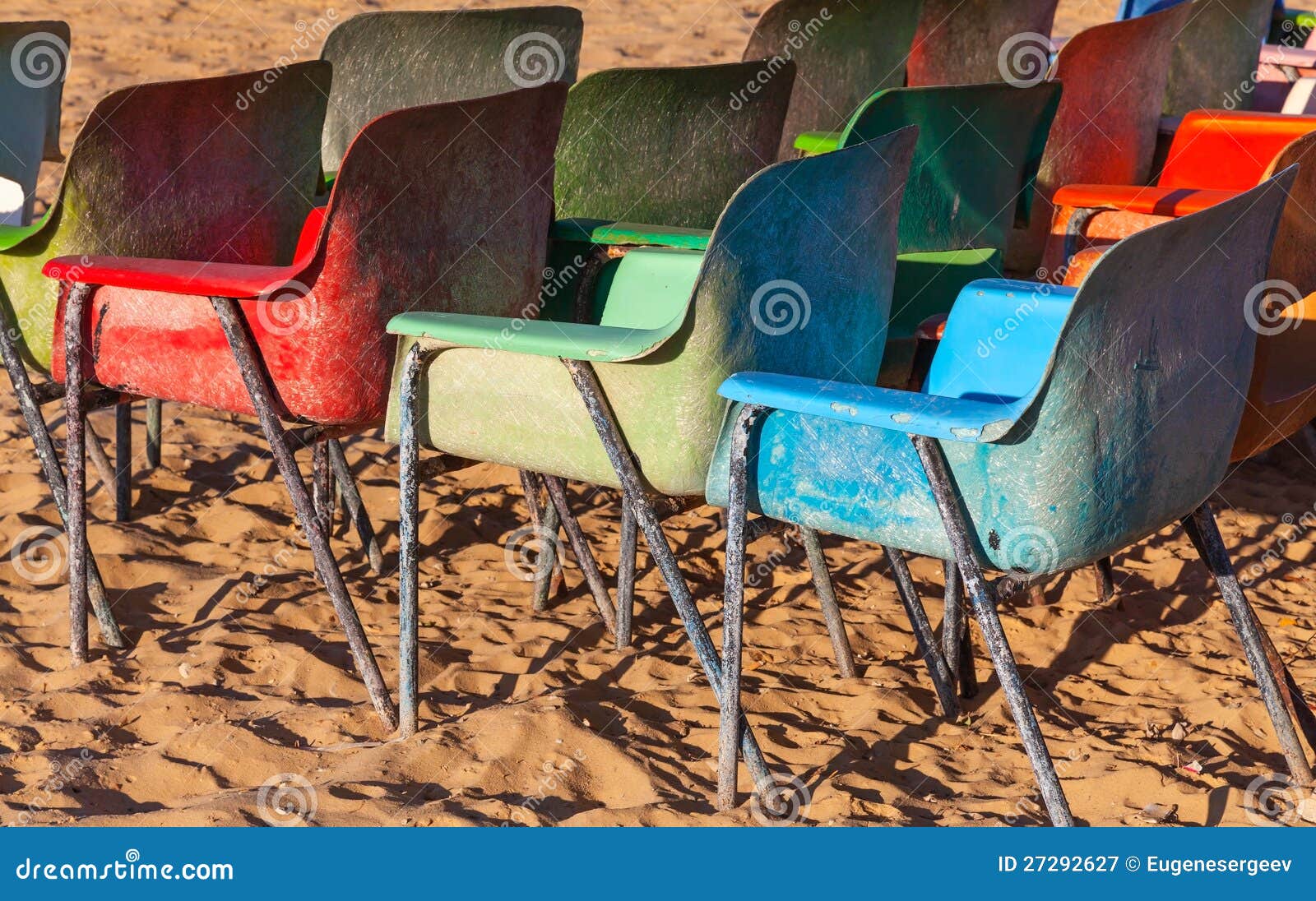 Old Weathered Colorful Plastic Chairs Stock Image - Image of abstract ...