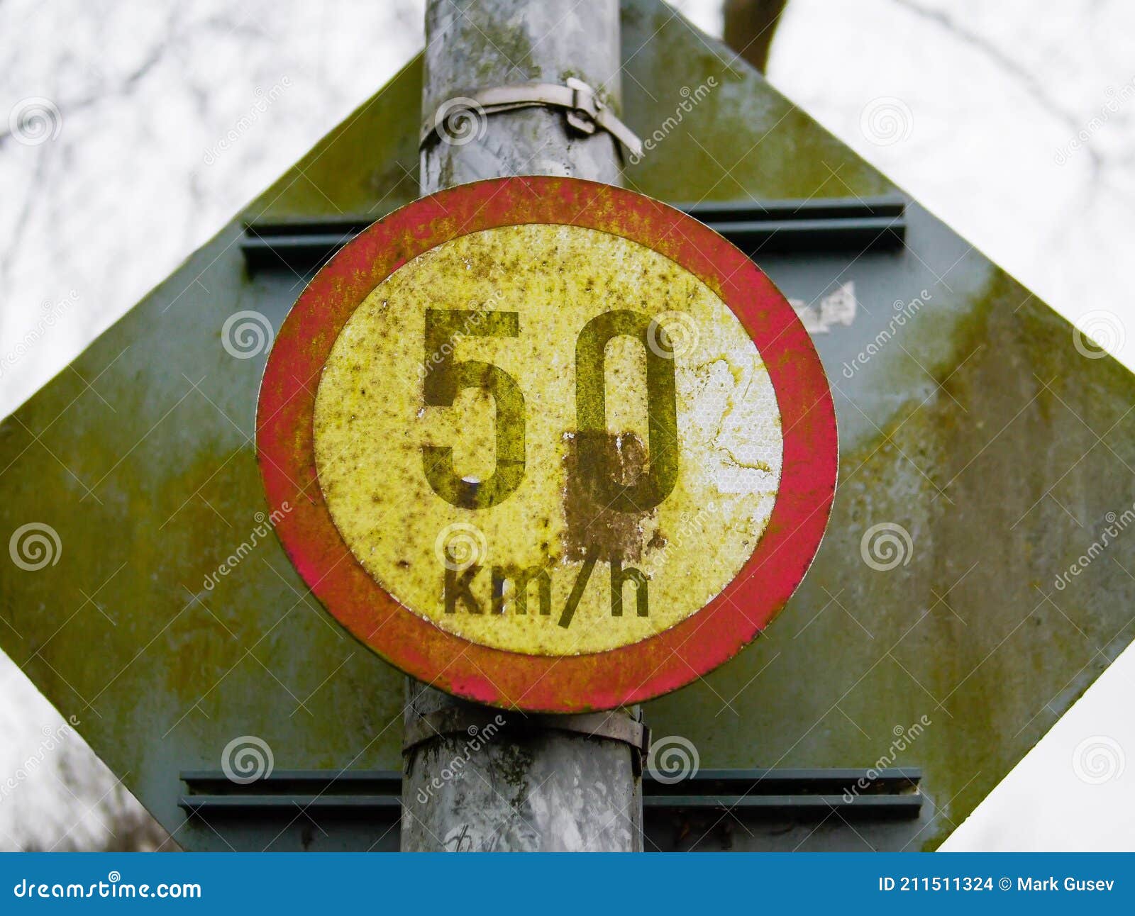 Old Weathered 50 Km H Round Sign. Traffic Control Concept Stock Photo ...