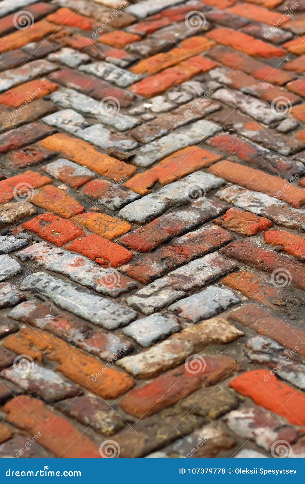 Old Weathered Orange Brick Pavement Downtown, Close Up Background ...