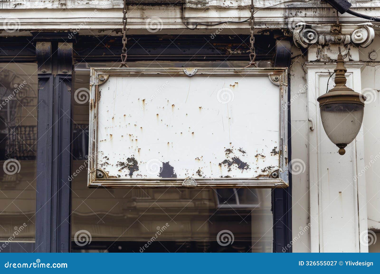 Old Weathered Rusty Empty Shop Sign Hanging on a Building Facade Stock ...