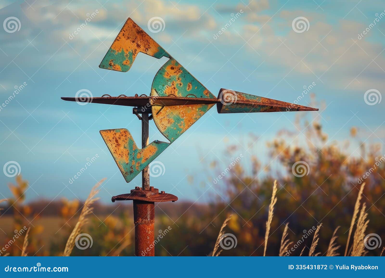 Old Weathered Rusty Metal Wind Direction Indicator Showing Wind Blowing ...