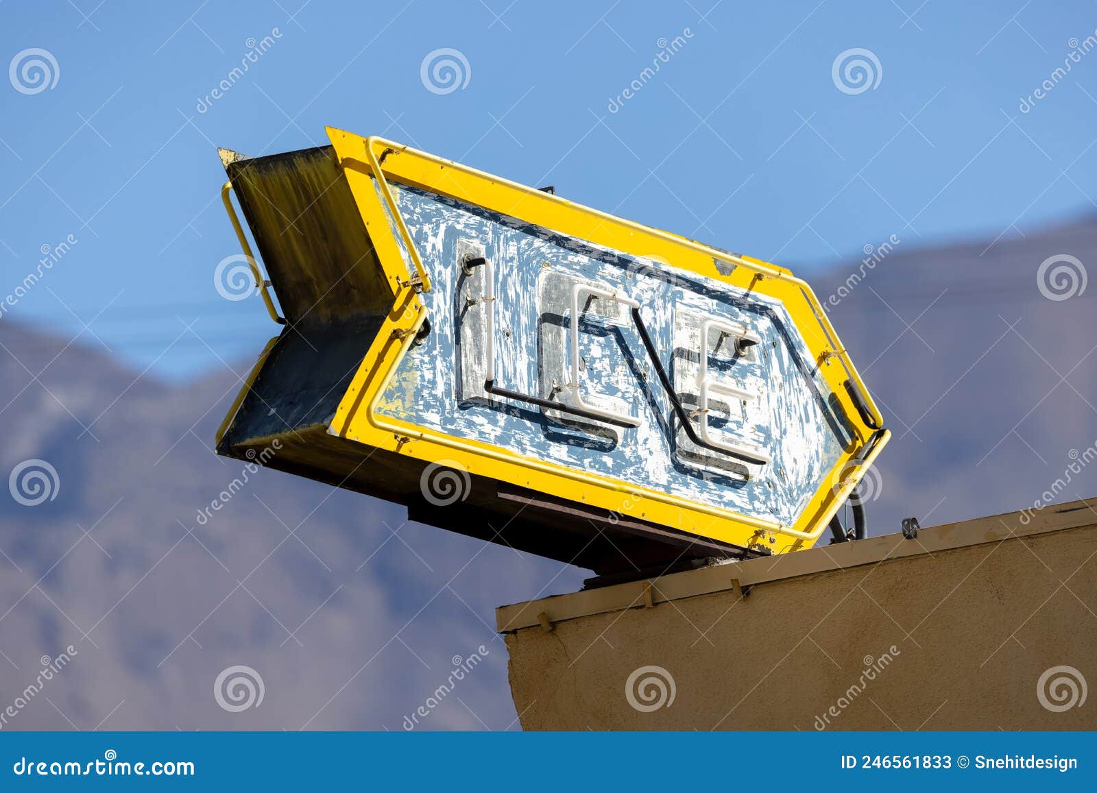 Yellow Sign Board with Letters Ice. Stock Image - Image of board, cube ...