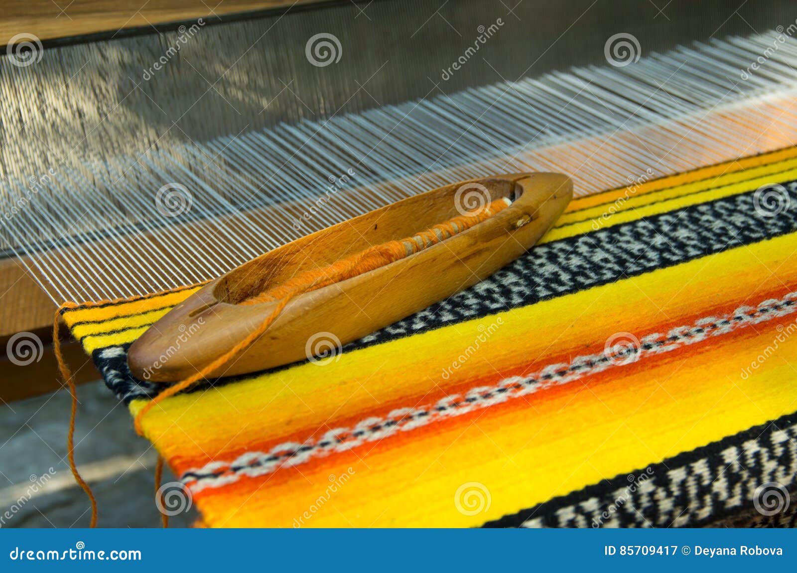 Old Weaving Loom and Thread of Yarn. Stock Image - Image of fiber ...