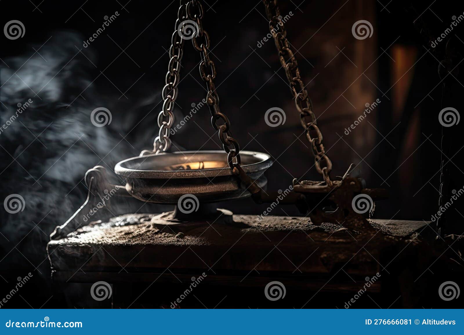 Old Weight Hanging on a Rusty Scale, with Dramatic Lighting and Smoke ...
