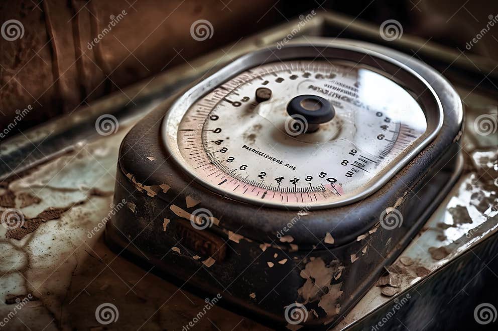 Old Weight, on the Scale, Showing a Dramatic Decrease in Weight Stock ...
