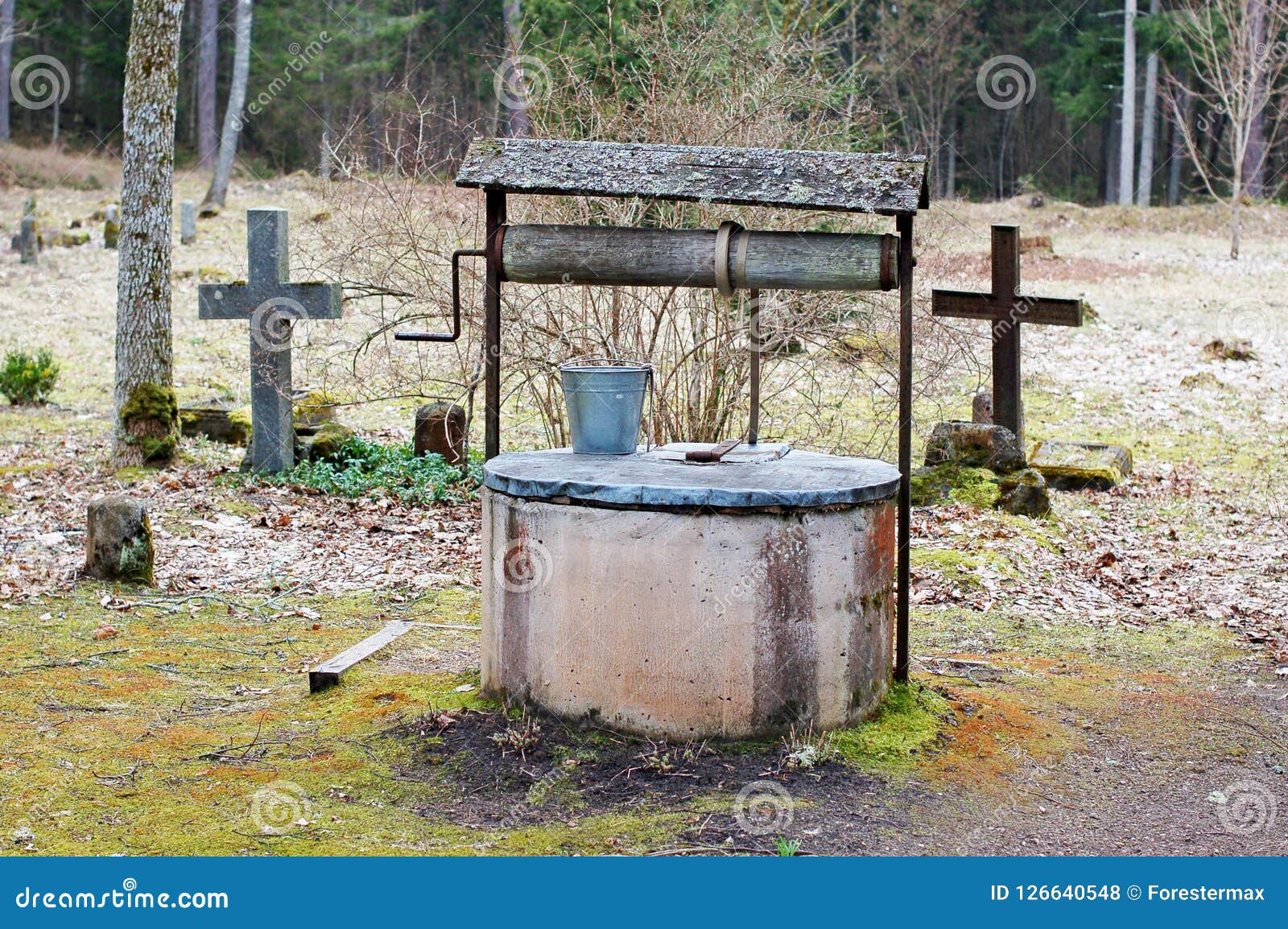 Water well in the cemetery stock photo. Image of farm - 126640548