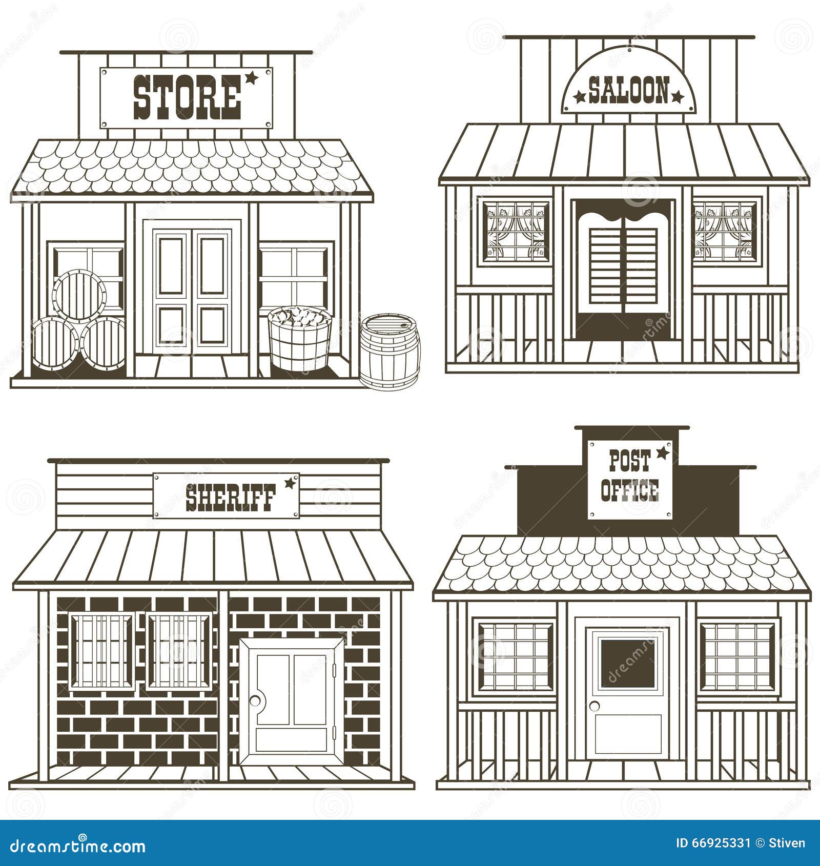 Old West Buildings Outlined Stock Illustration - Illustration of ...