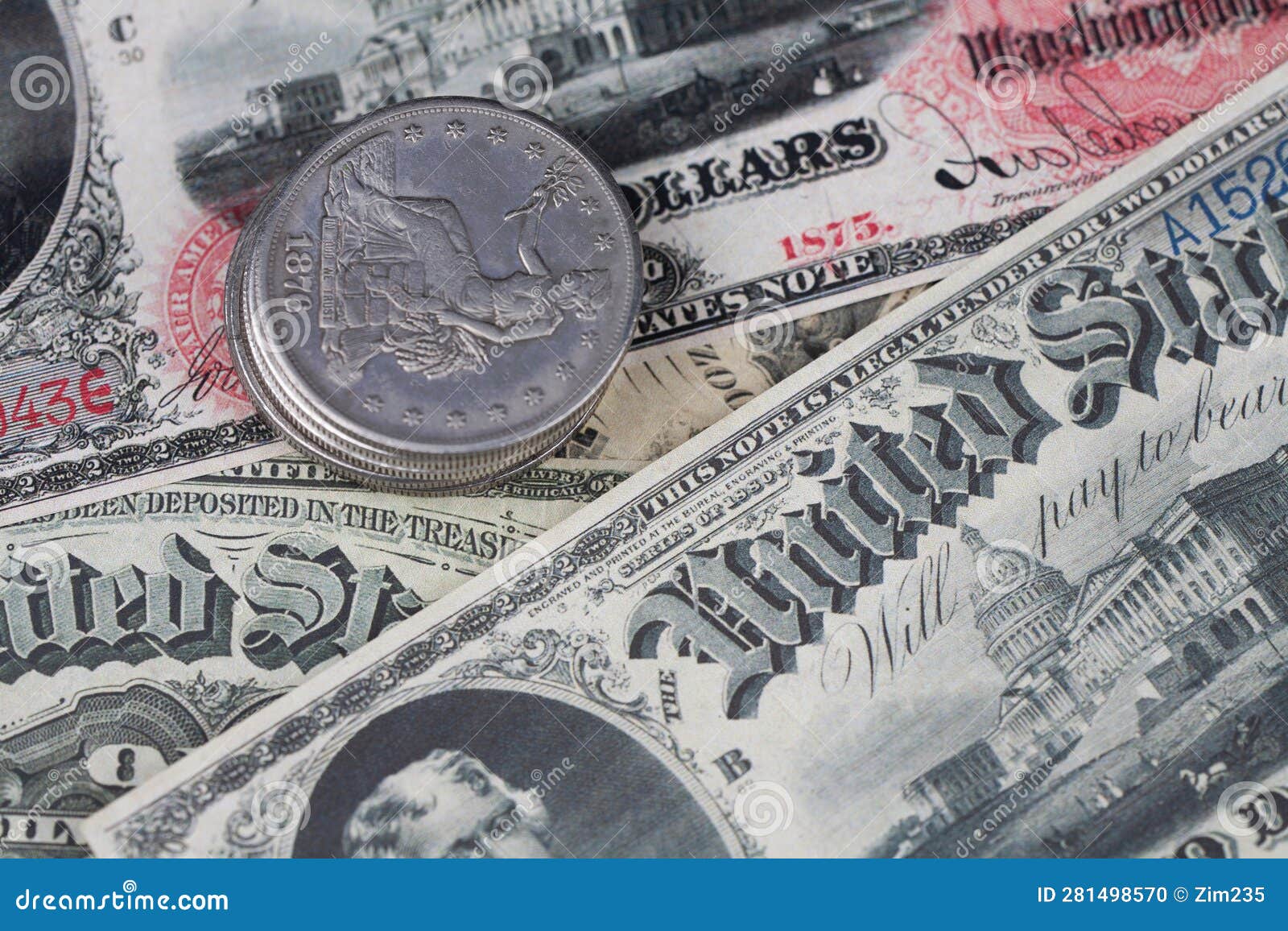 Old West Period US Banknotes and Silver Certificates with Silver Dollar ...