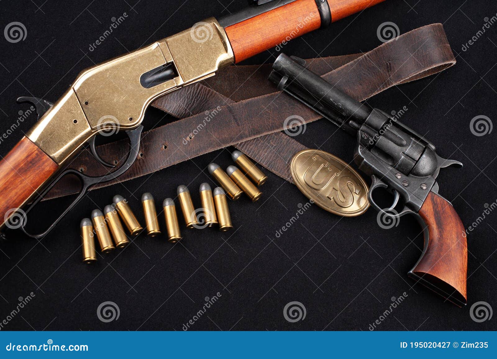 Old West Rifle with Revolver and Ammunition Stock Image - Image of ...