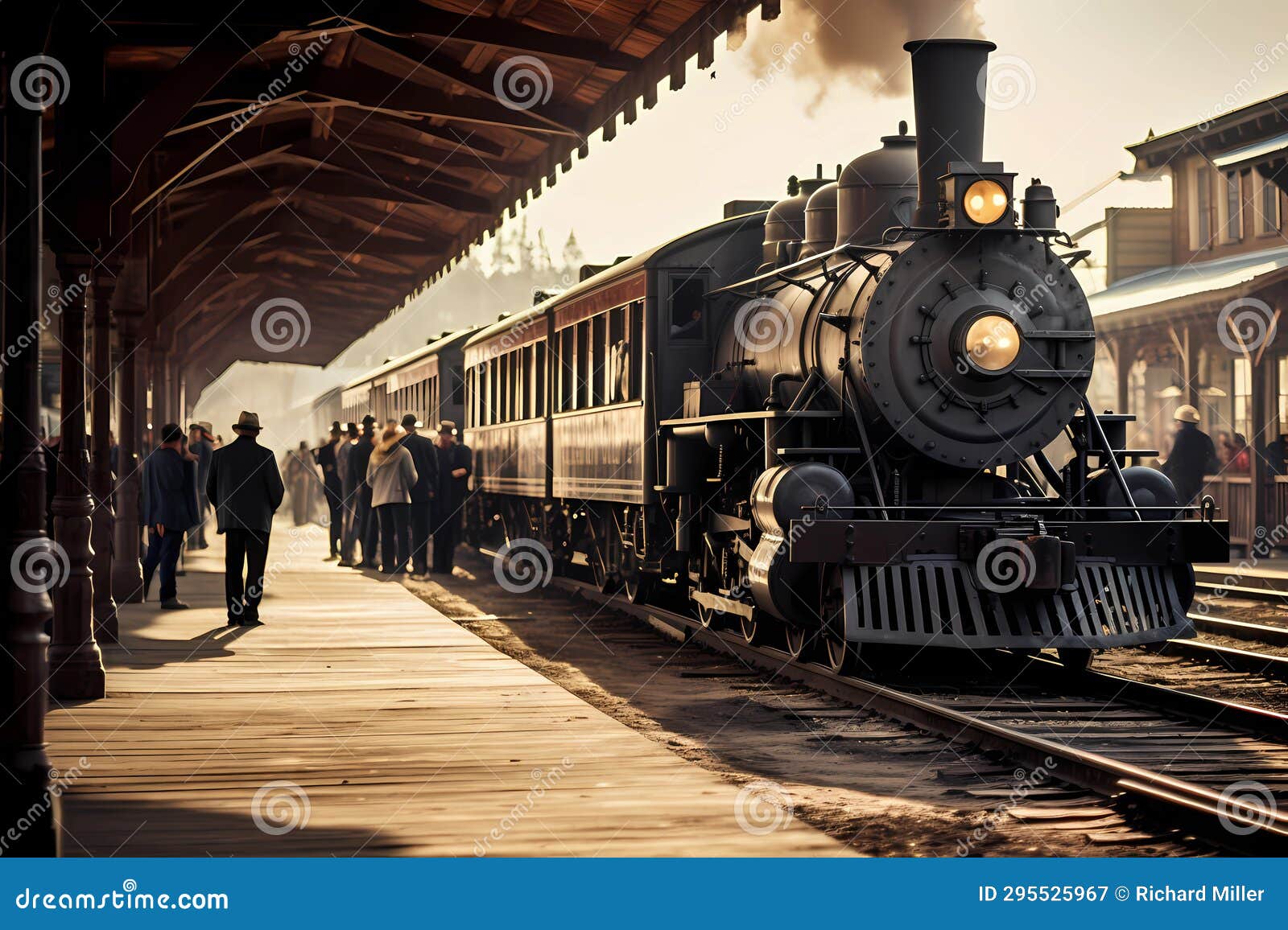 Old West Train in the Station Stock Illustration - Illustration of ...