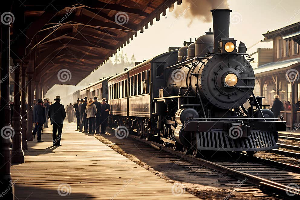 Old West Train in the Station Stock Illustration - Illustration of ...