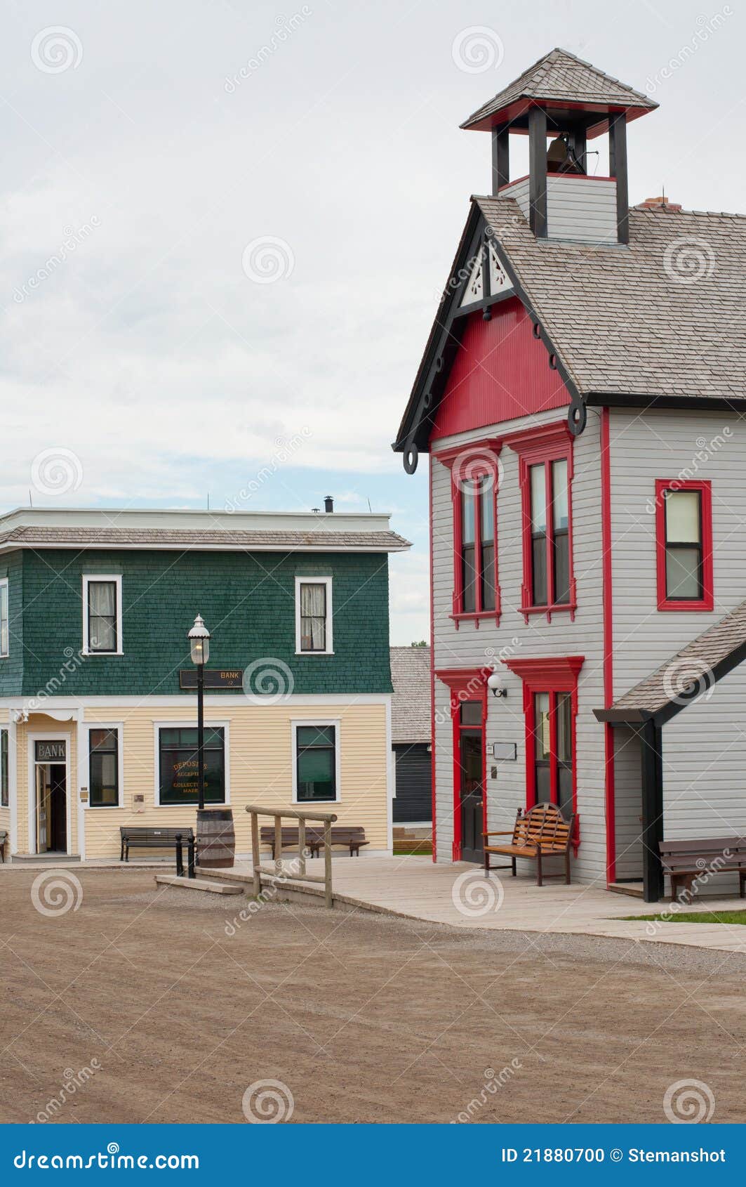 Old western town buildings stock photo. Image of bell - 21880700