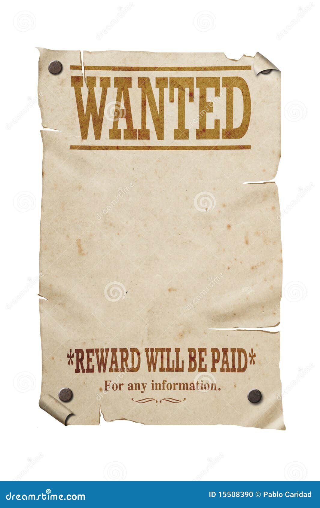 Old Western Wanted Sign Isolated. Stock Photo - Image: 15508390