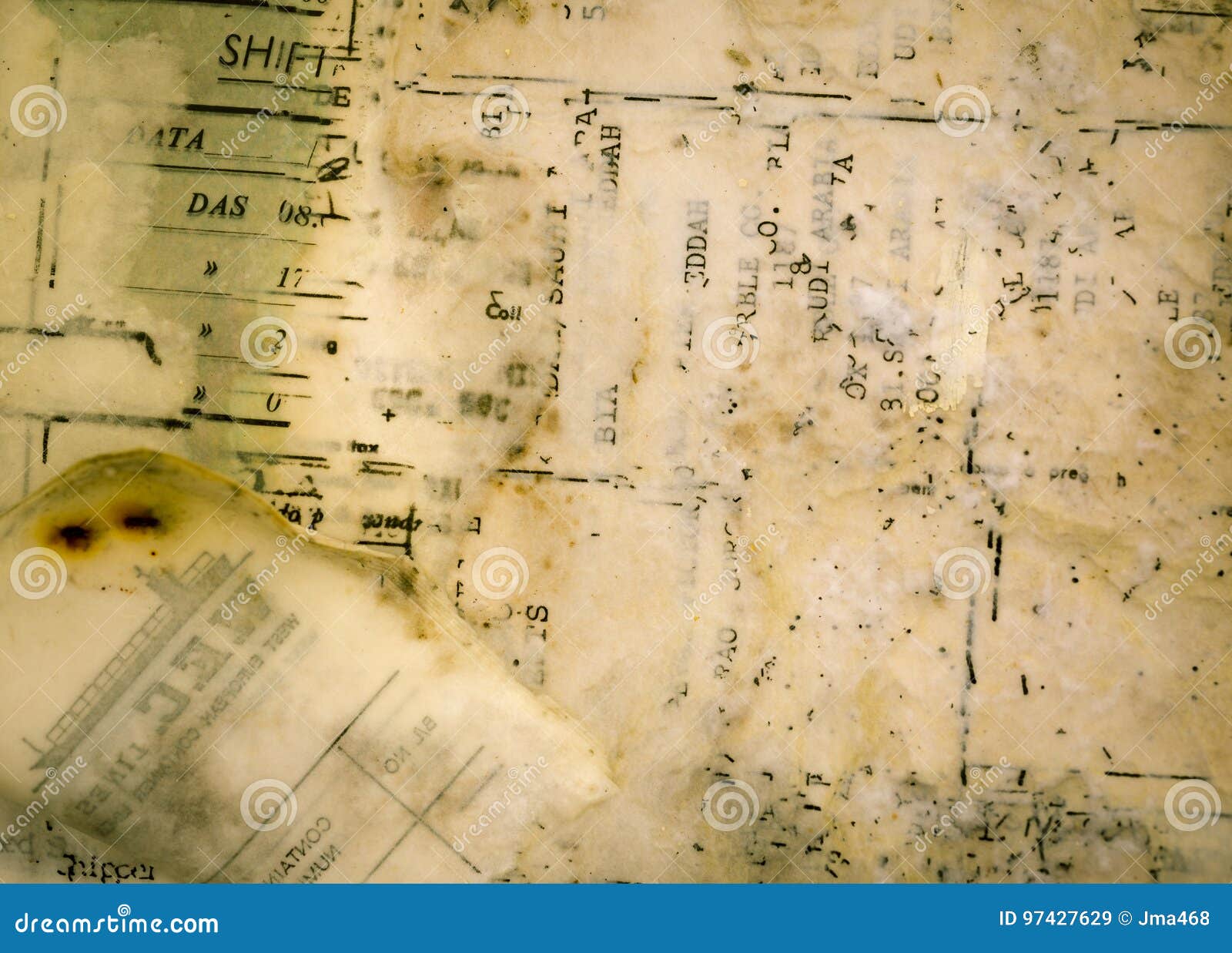 Old Wet and Damaged Paper Texture with Writing Stock Image - Image of ...