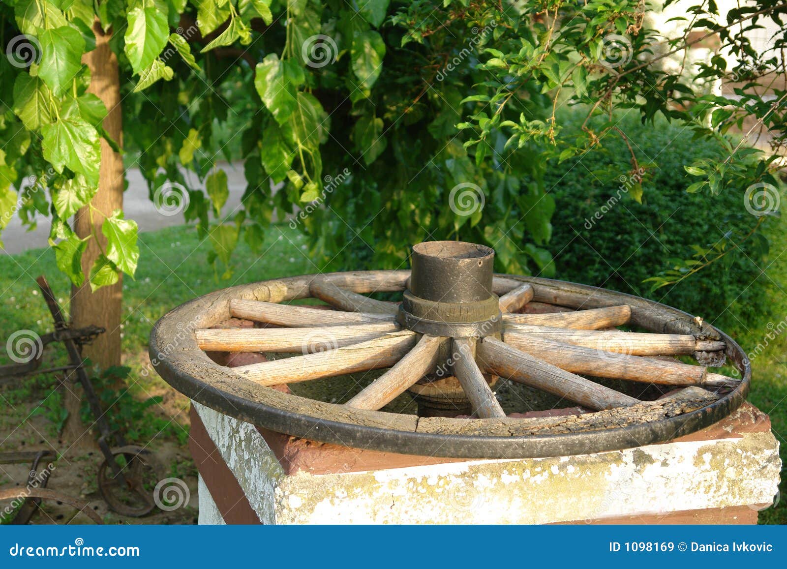 Old wheel stock image. Image of green, wind, trundle, romantic - 1098169