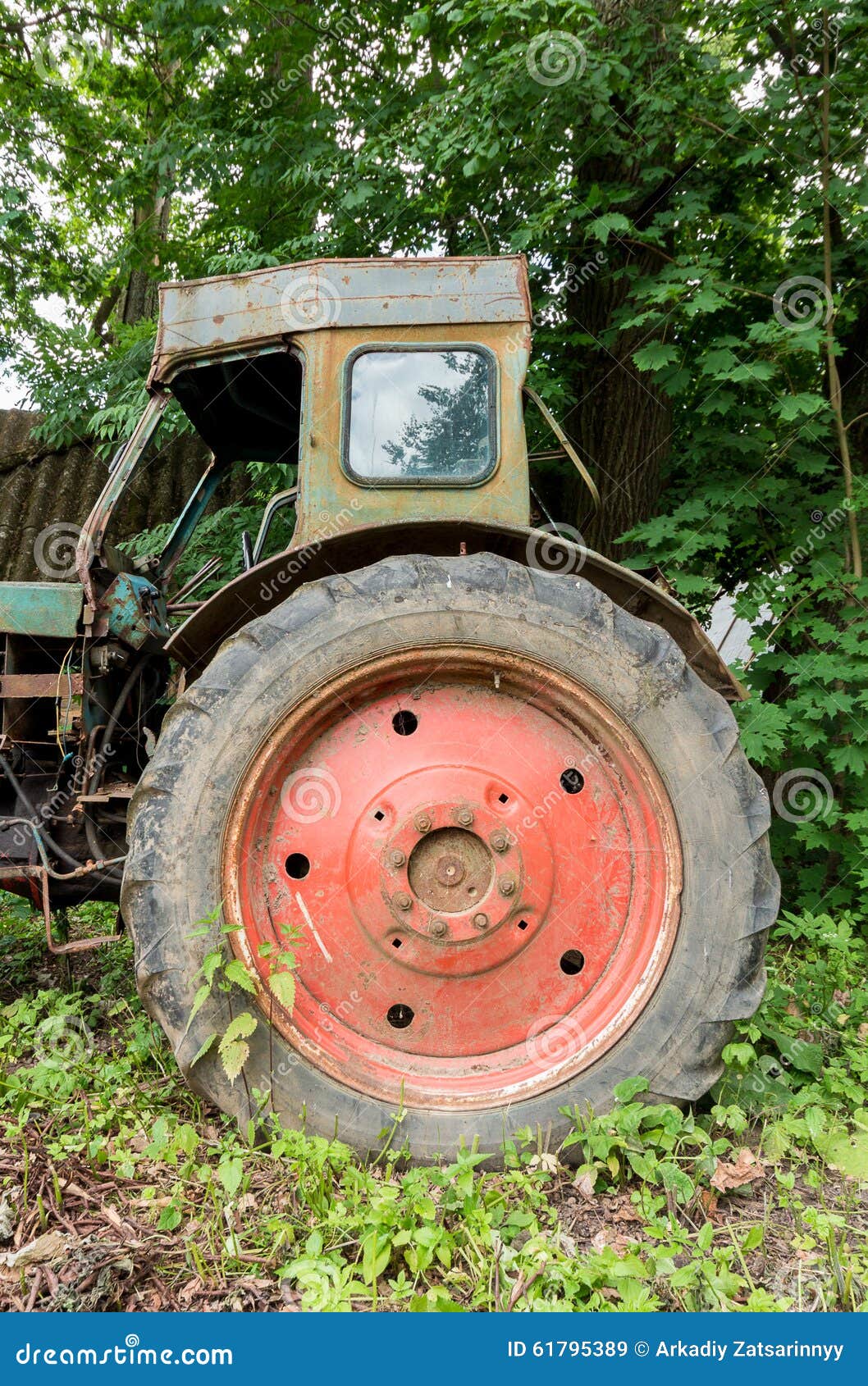 Old Wheeled Abandoned Tractor. Big Wheel. Stock Image - Image of ...
