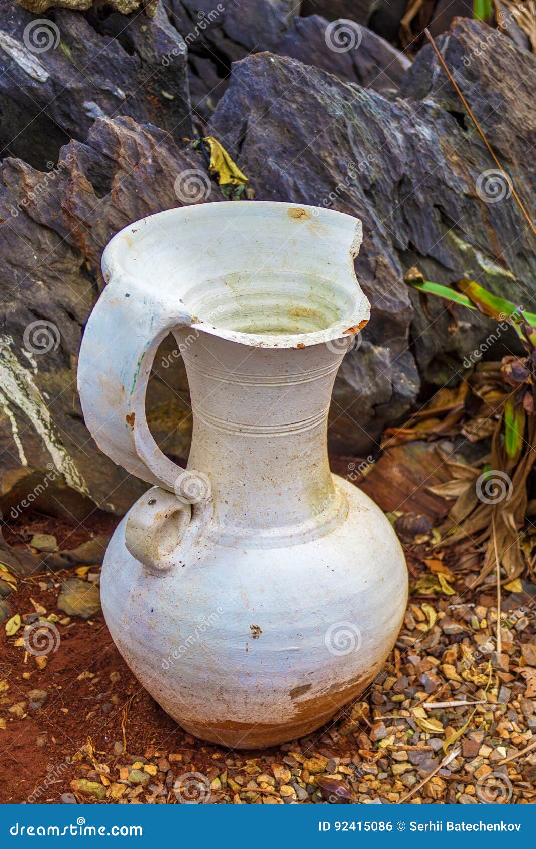 Old white broken pitcher stock photo. Image of break - 92415086