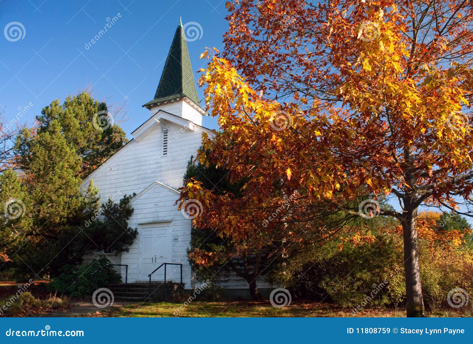 Old White Church in Autumn stock image. Image of brilliant - 11808759