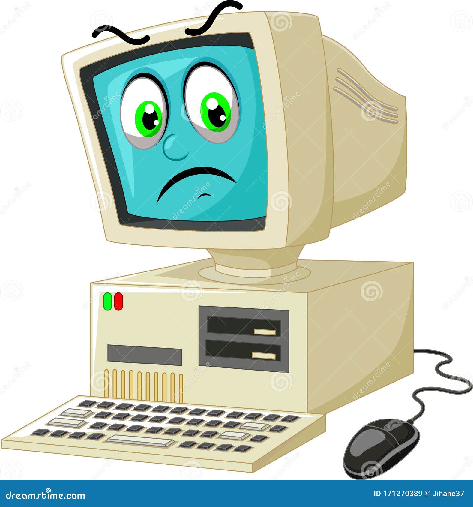 Old White Computer with Angry React Face Cartoon Stock Illustration ...