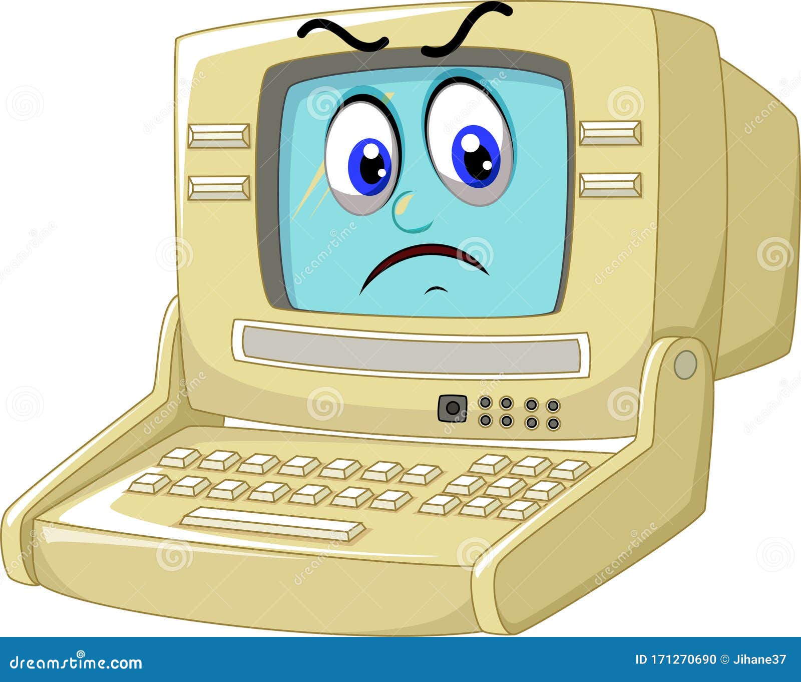 Old White Computer with Angry React Face Cartoon Stock Illustration ...