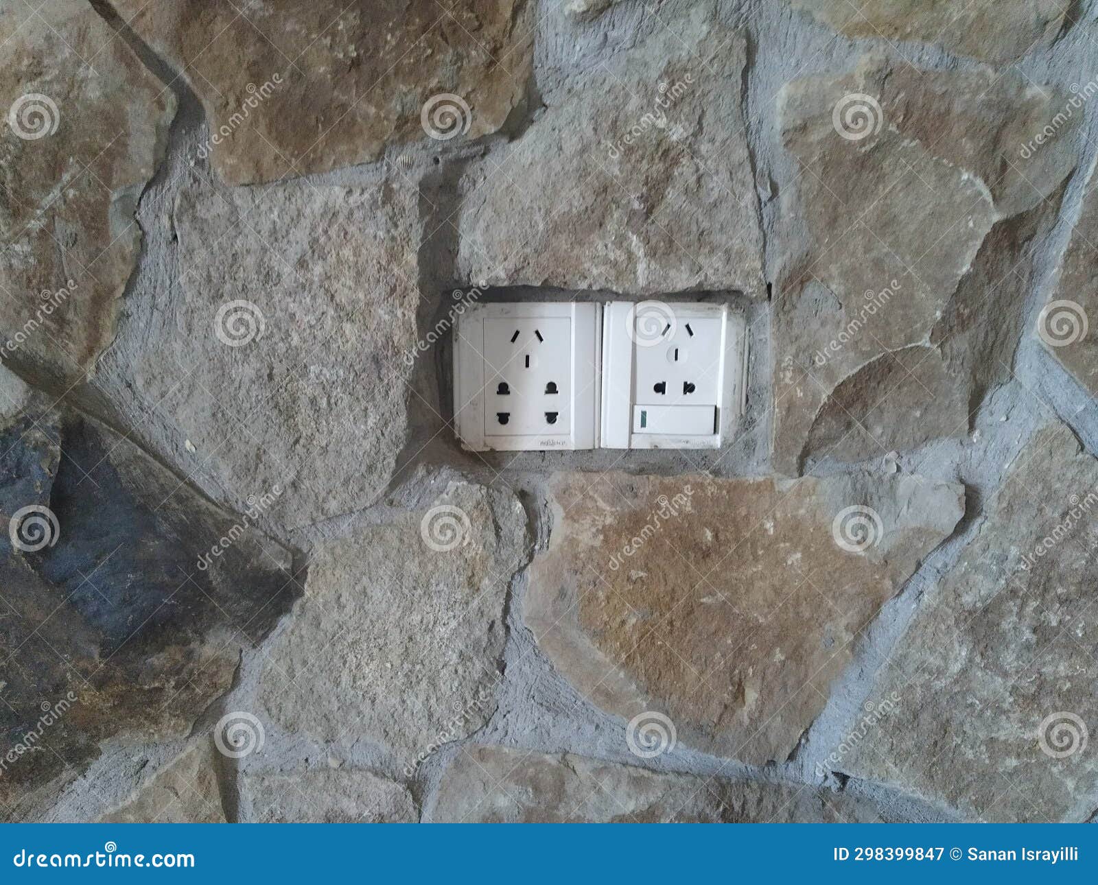 Old White Electrical Outlet on a Stone Wall with Copy Space for Text ...