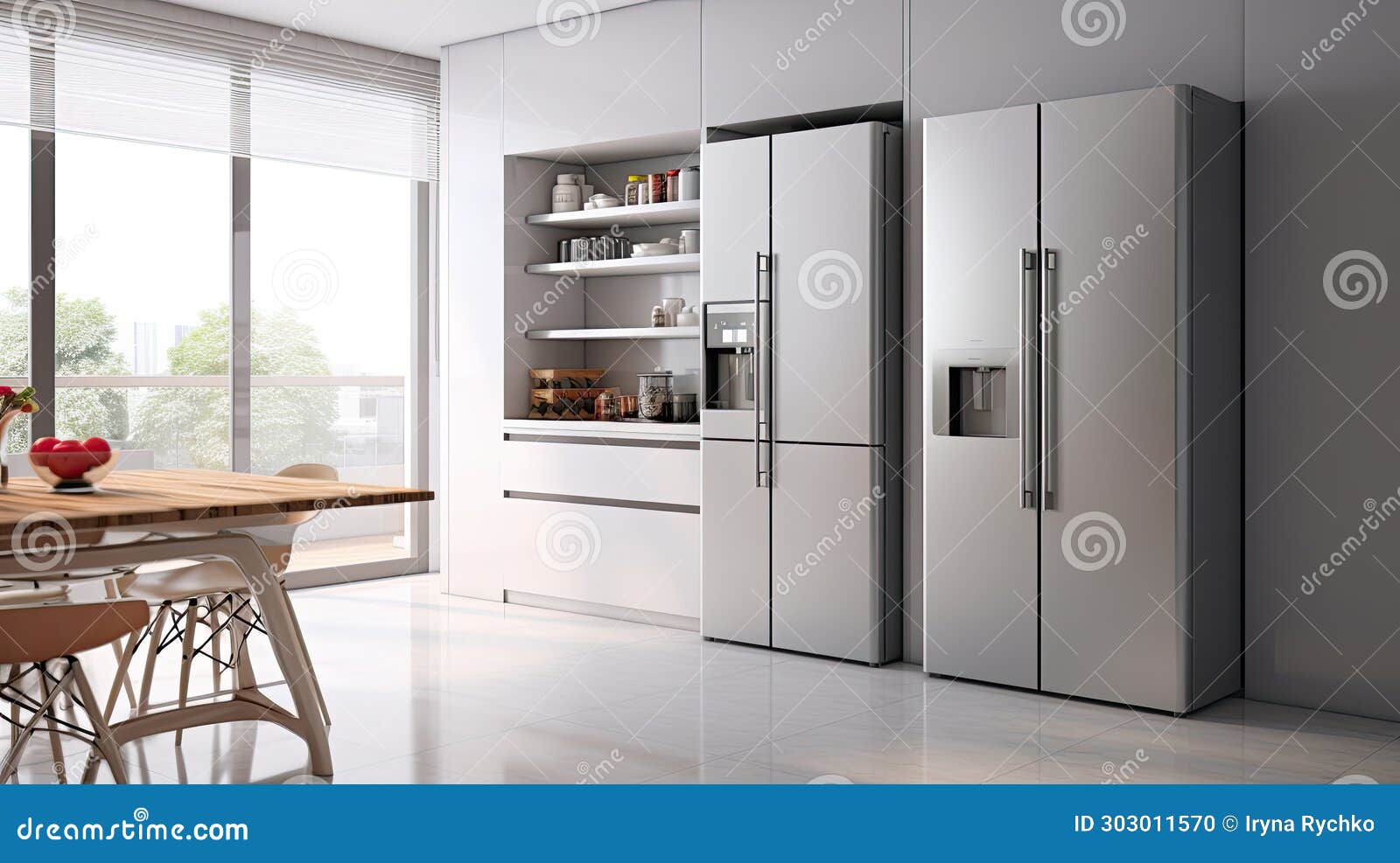 Old White Fridge in the Kitchen Room Stock Illustration - Illustration ...
