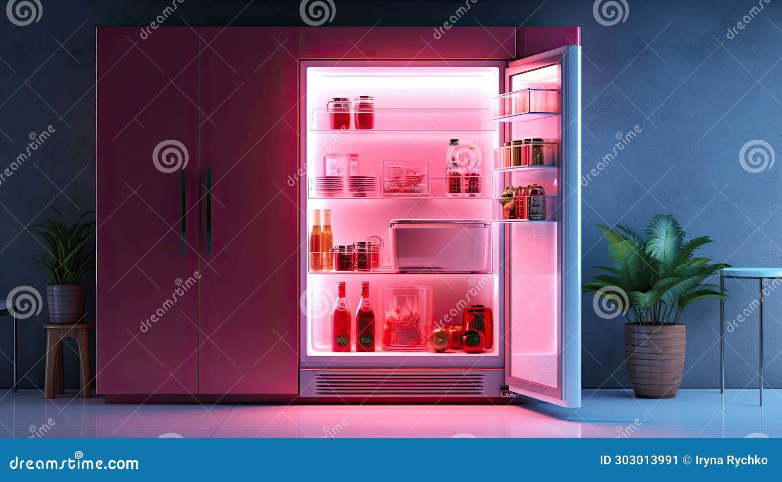 Old White Fridge in the Kitchen Room Stock Illustration - Illustration ...