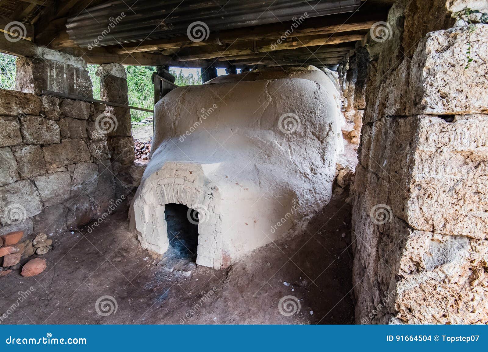 Old White Kiln Ceramics in the Stone Wall Stock Photo - Image of ...