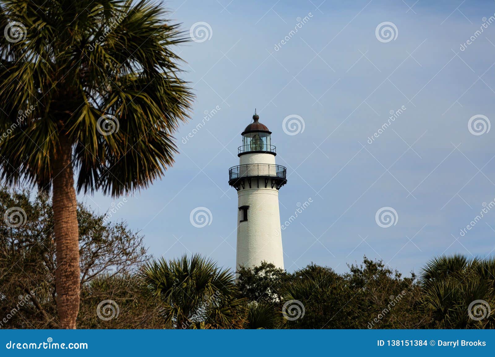 Palm Tree and Lighthouse stock photo. Image of warning - 138151384