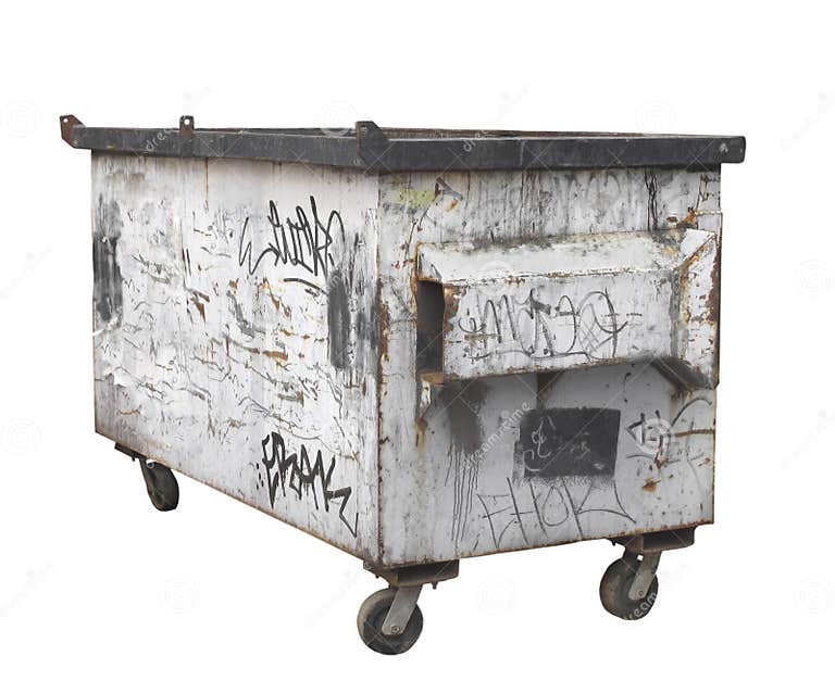 Old White Rusty Garbage Dumpster Isolated. Stock Photo - Image of ...