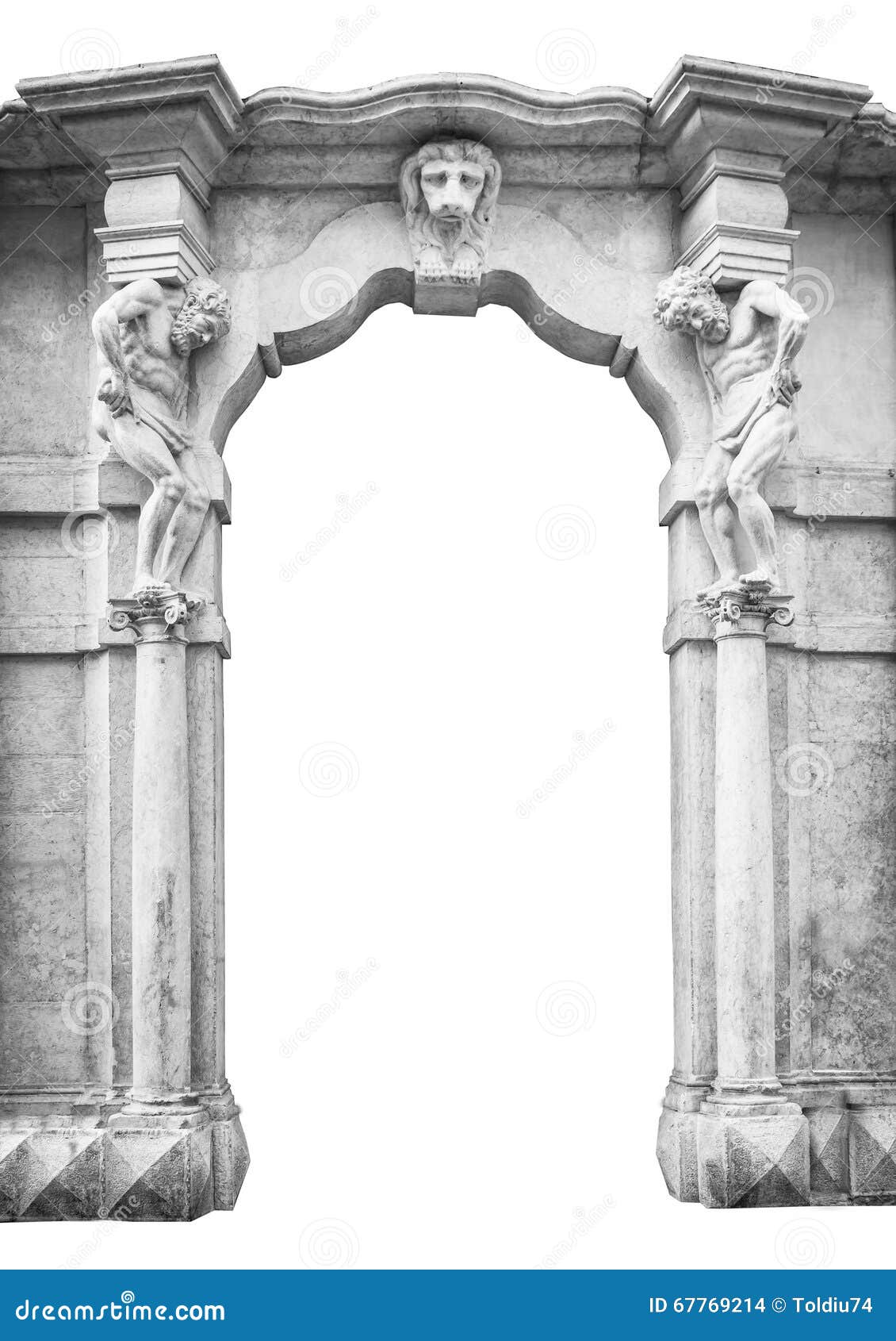 Old White Stone Entrance with Statues that Support the Columns. Stock ...