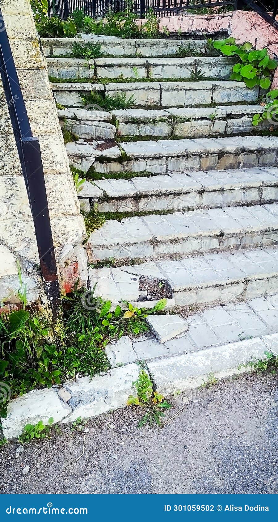 Old White Stone Staircase with Cracked Tiles Stock Photo - Image of ...