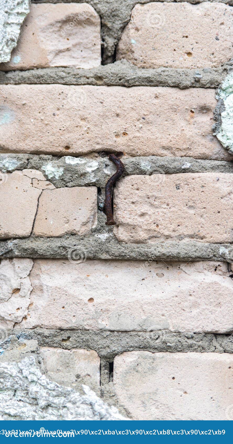 Old Brick Wall with Rusty Nail, Background Stock Image - Image of ...