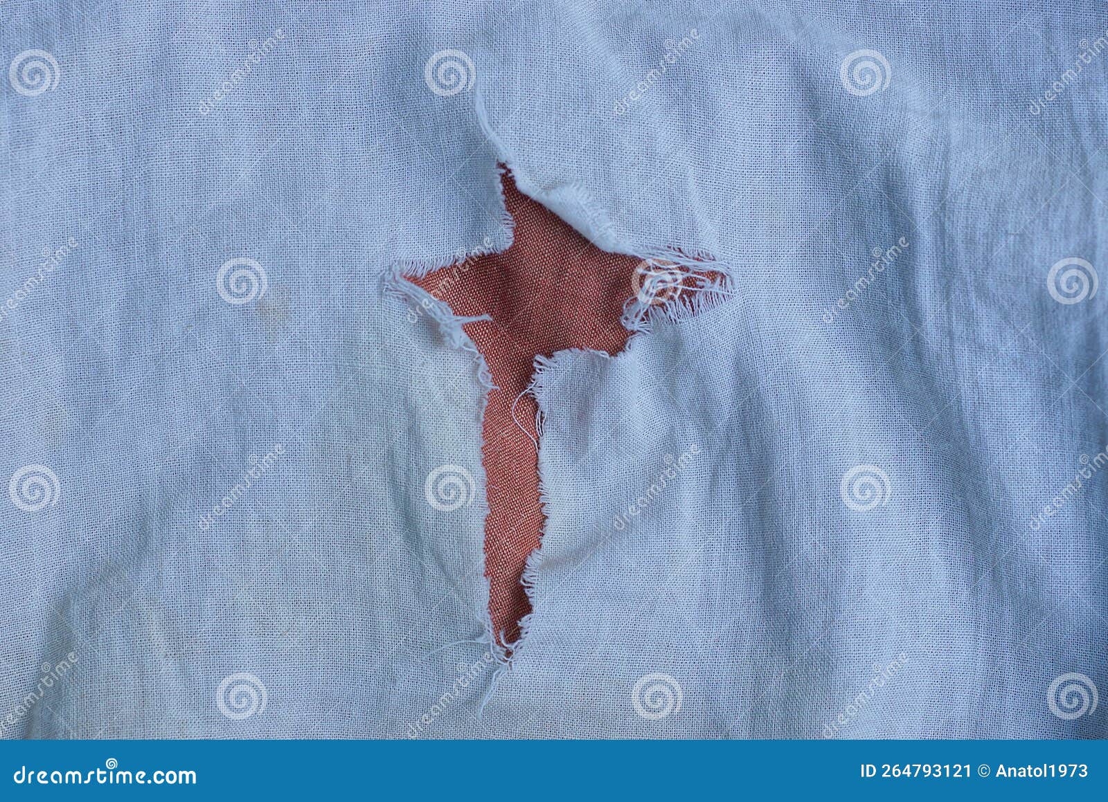 Old White Torn Fabric with a Big Red Hole Stock Image - Image of ...