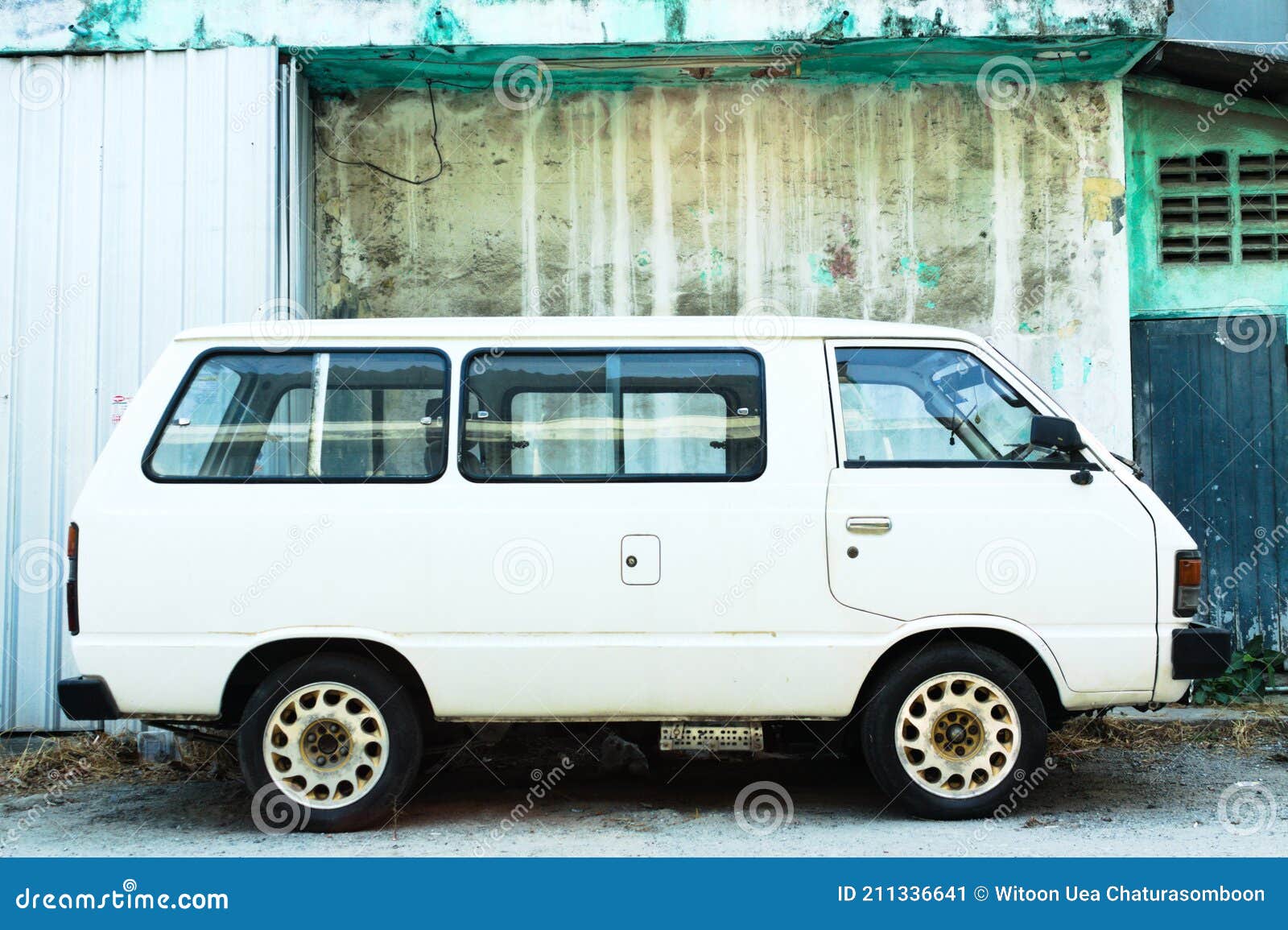 Old White Van Still on Ole Wall Stock Image - Image of steppe ...