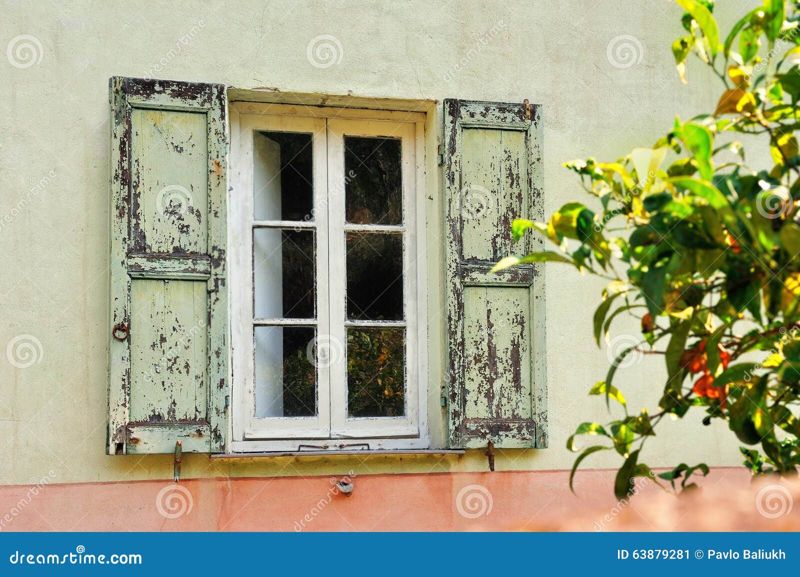Old White Window with Light Green Shutters Stock Image - Image of ...