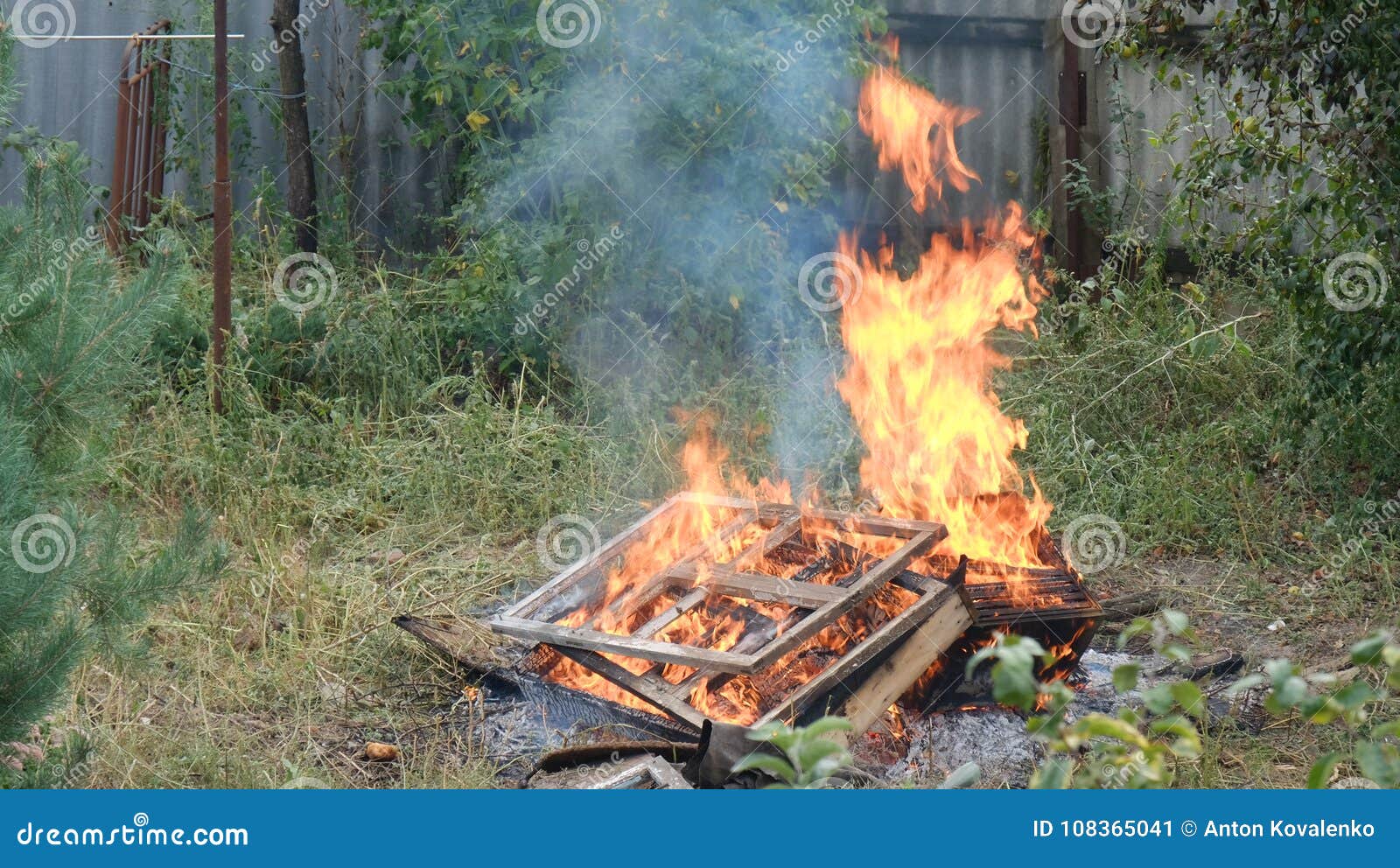 Old White Windows that Burn in the Fire. Stock Image - Image of frame ...