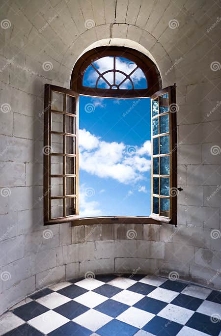 Old Wide Open Window in Castle Stock Image - Image of stone, castle ...