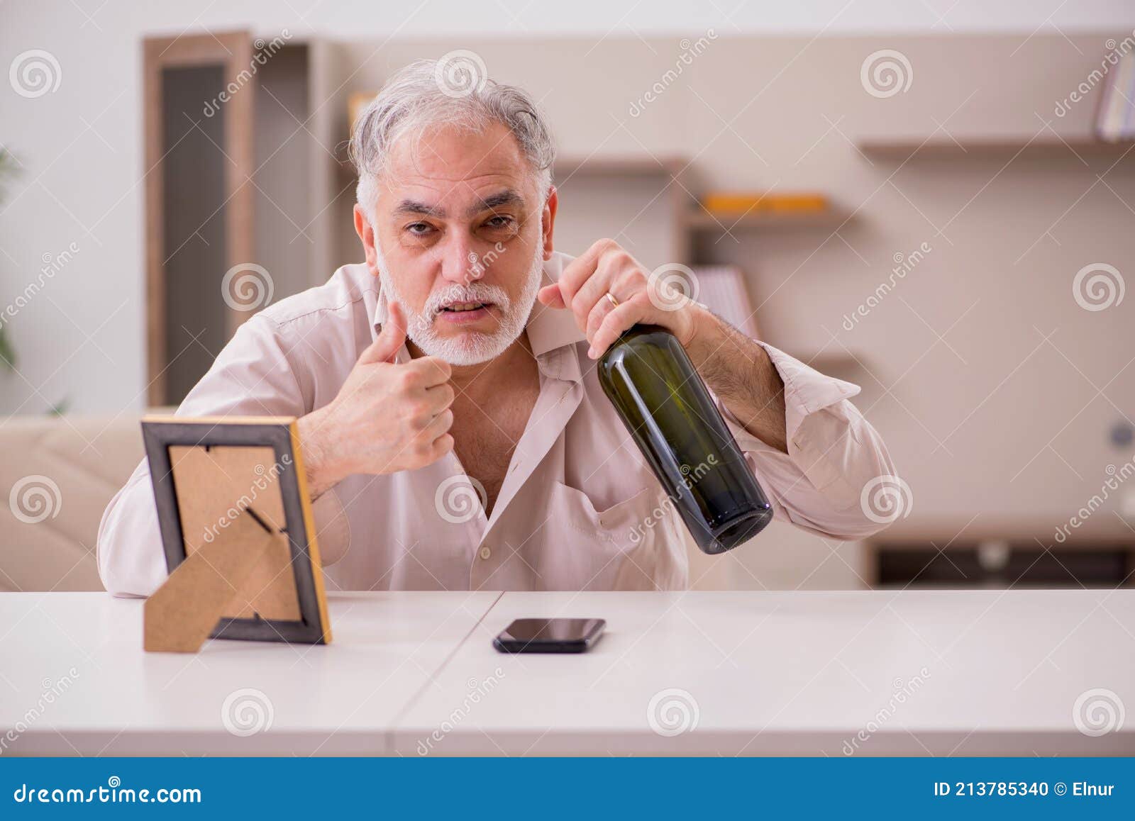 Old Widower Drinking Alcohol at Home Stock Photo - Image of glass ...