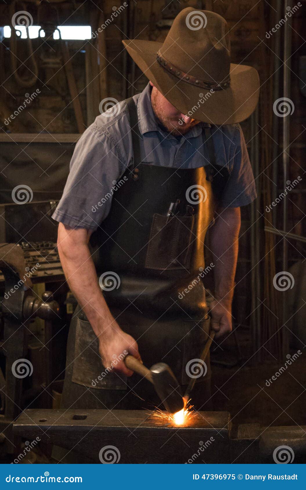 Old Wild West Blacksmith Hammering Stock Image - Image of earn, flame ...