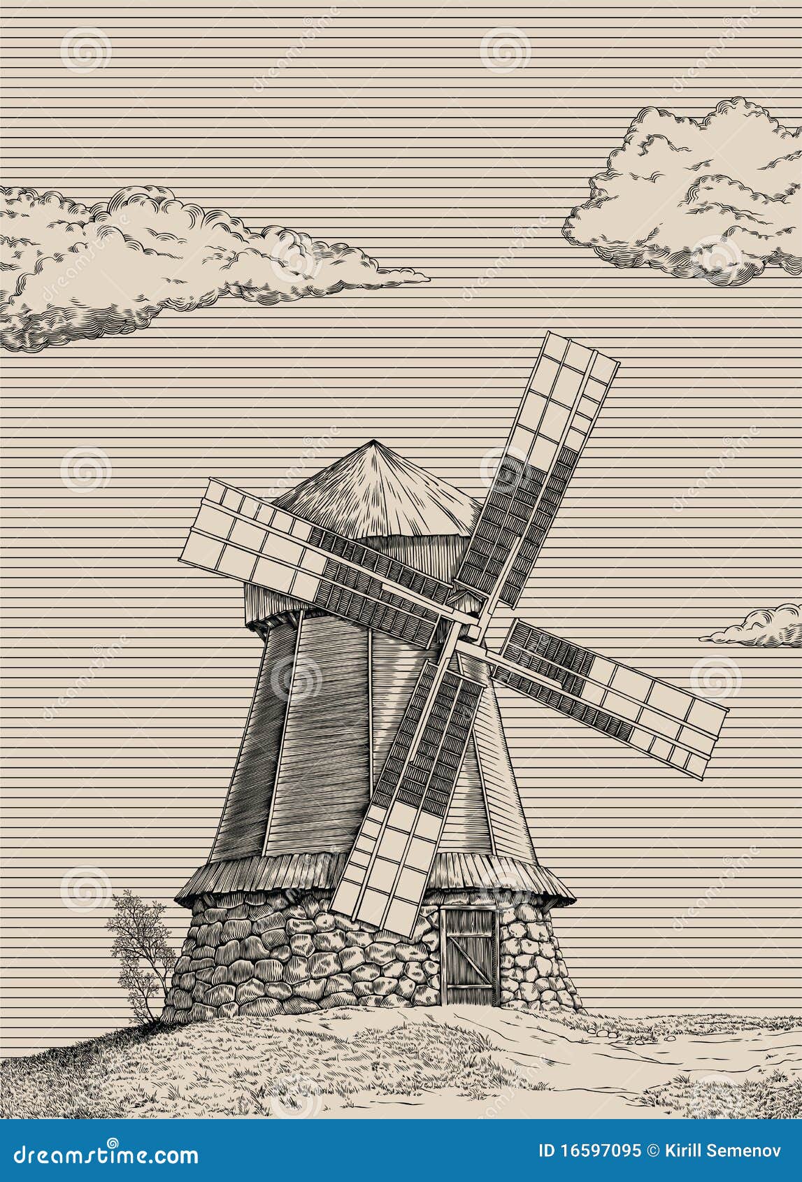 Old windmill stock vector. Illustration of mill, brown - 16597095