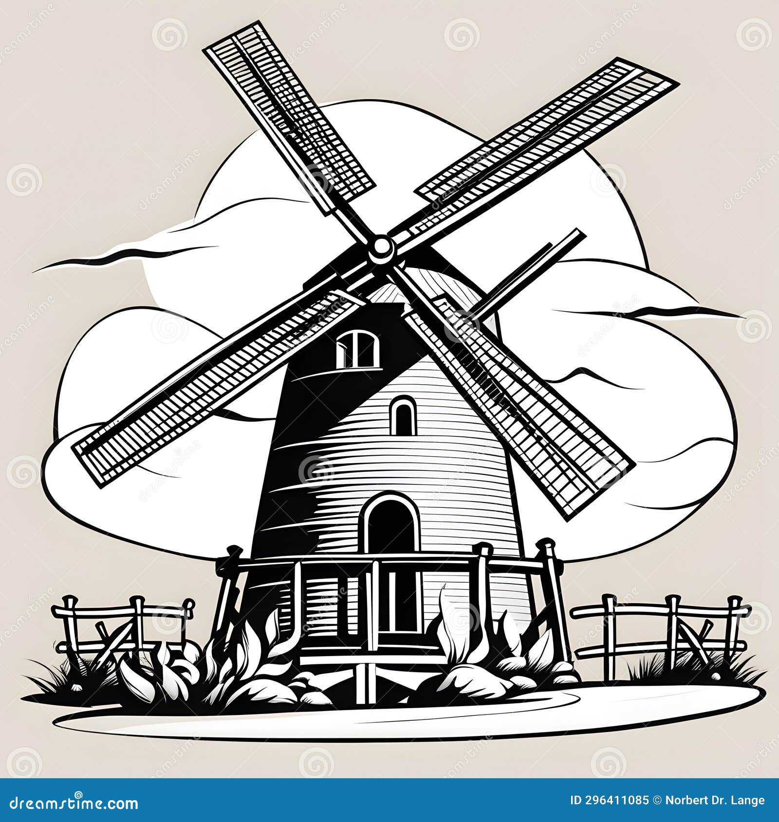 Old windmill, AI-Generatet stock image. Image of windmill - 296411085