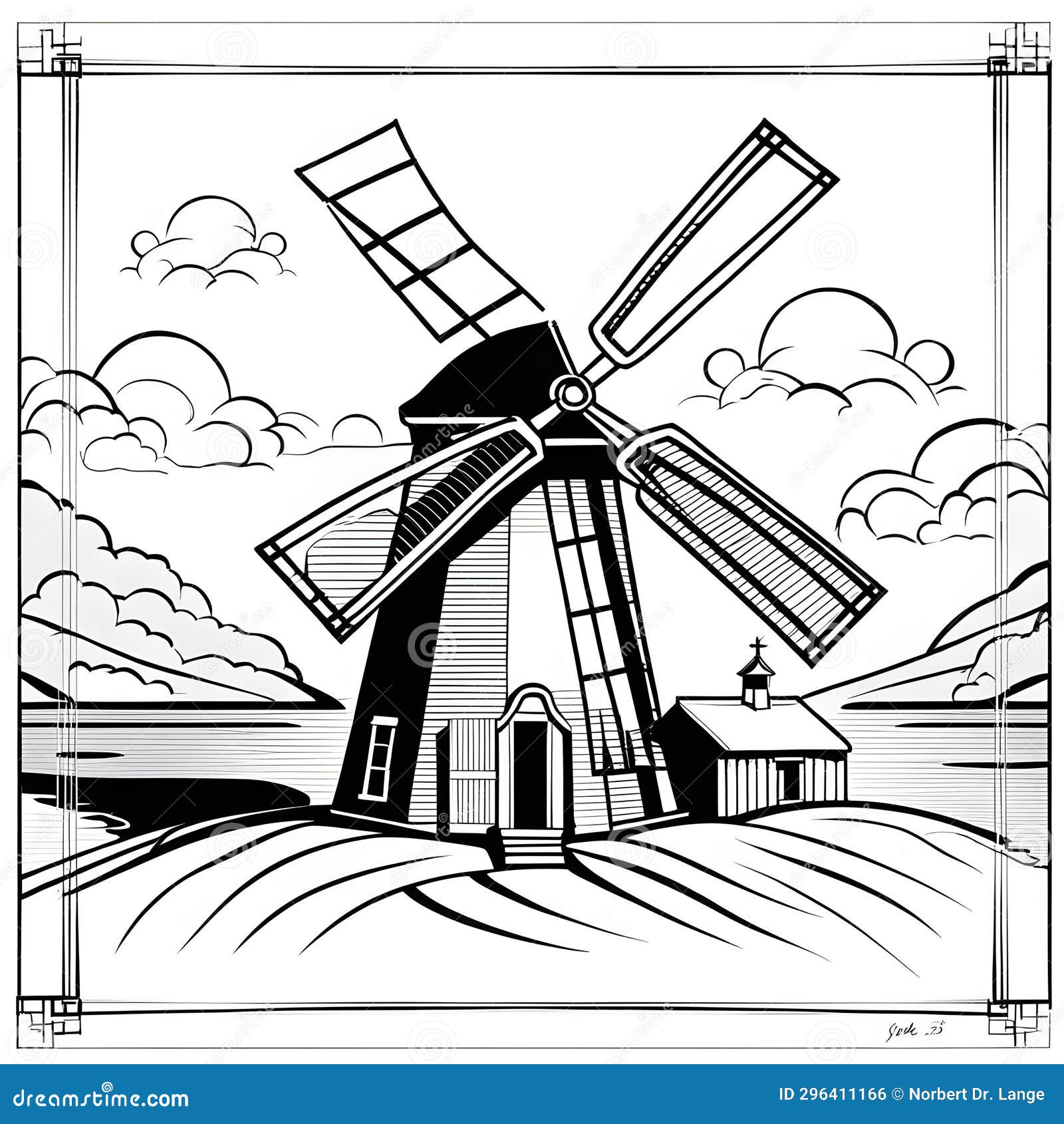 Old windmill, AI-Generatet stock illustration. Illustration of grinder ...